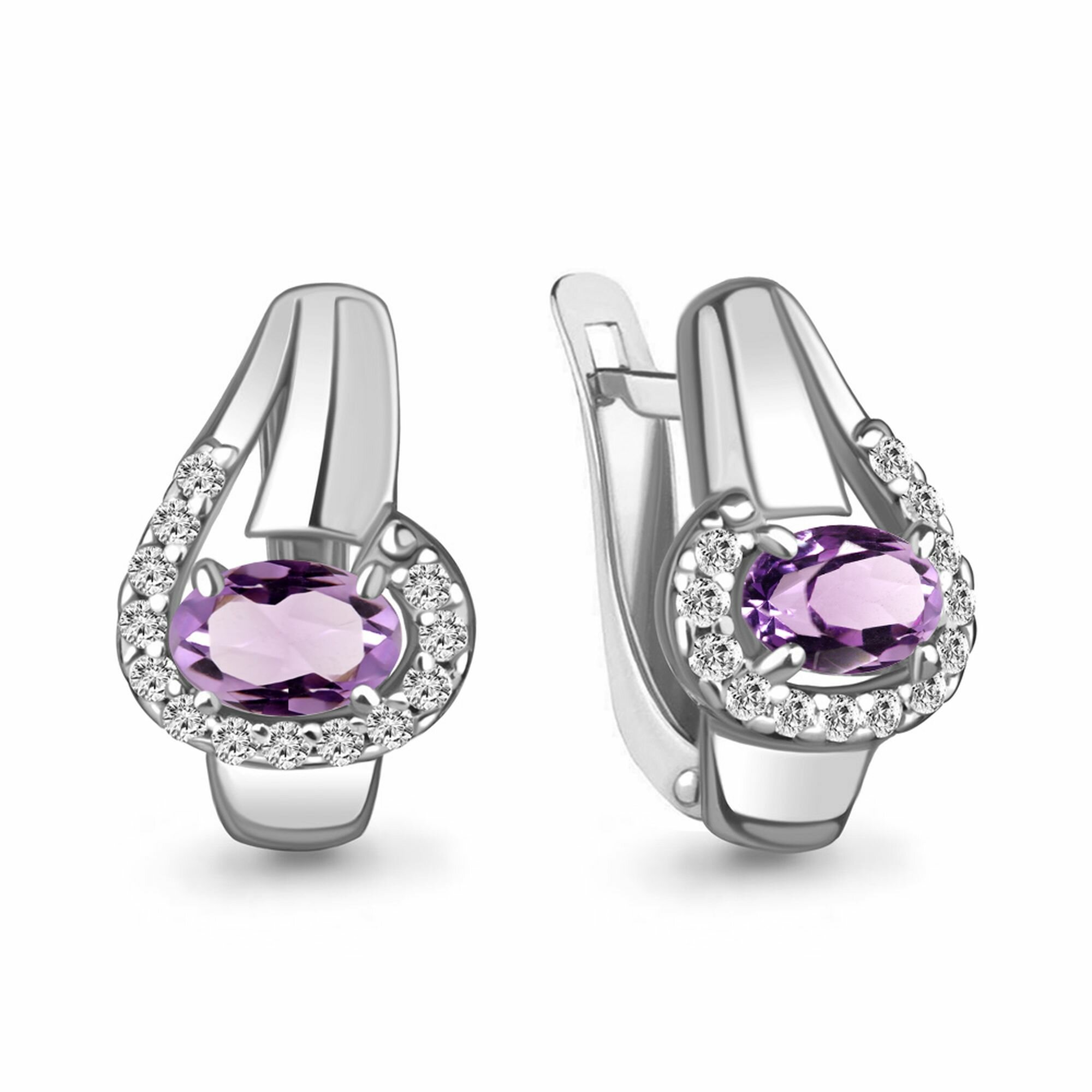 Серьги, серебро, 925 проба, родирование, фианит, аметист