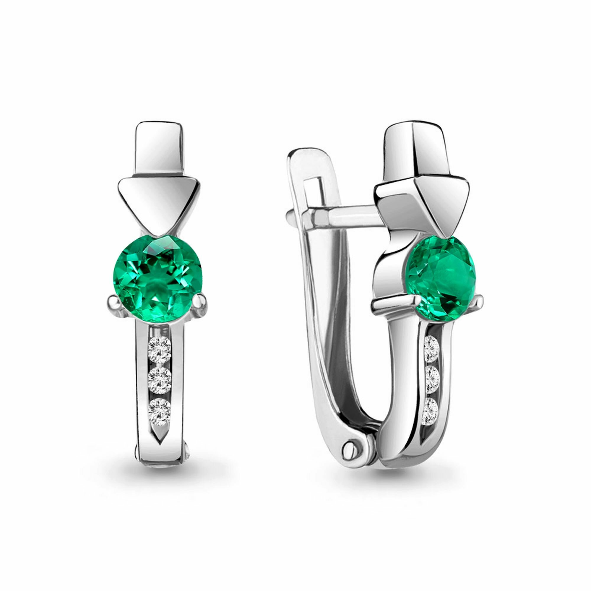 Серьги, серебро, 925 проба, родирование, изумруд синтетический, фианит