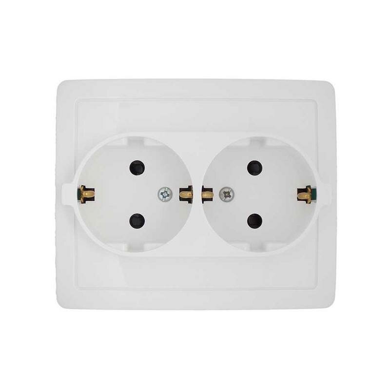 Розетка 2-м СП Simon15 16А IP20 250В с заземл. Schuko защ. шторки винт. клеммы бел. Simon 1590451-030