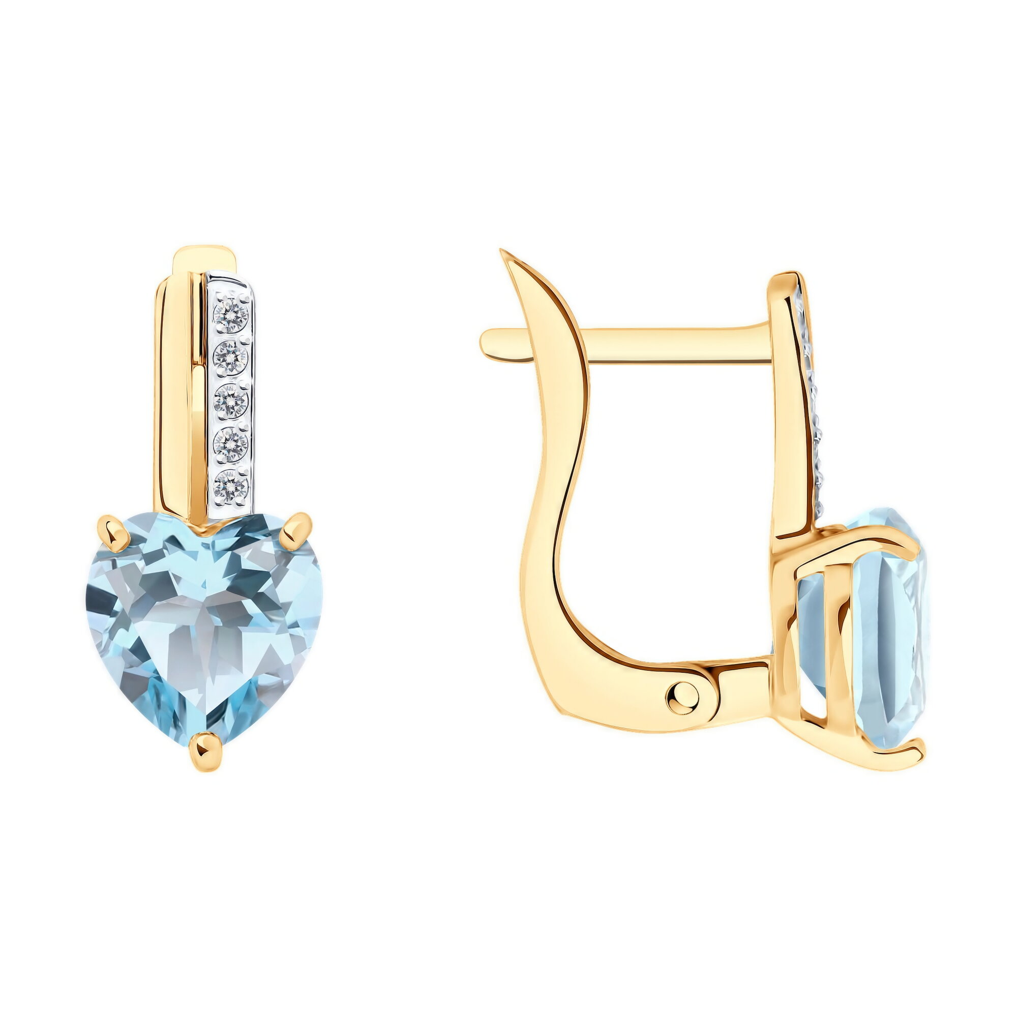 Серьги, красное золото, 585 проба, фианит, топаз