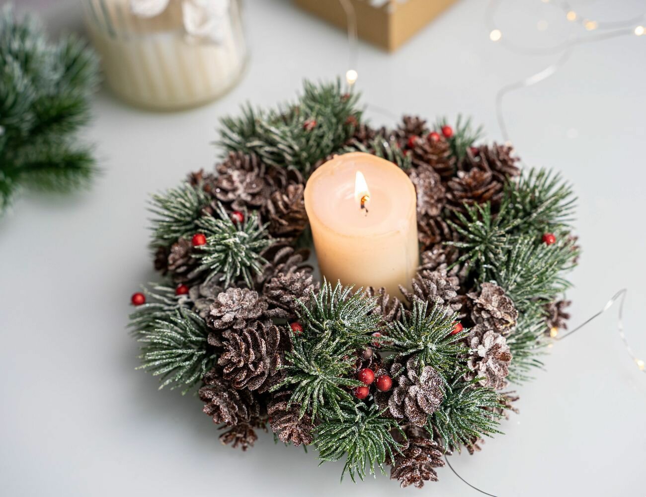 Декоративный венок ягоды И снег, 18 см, Swerox E503-FR