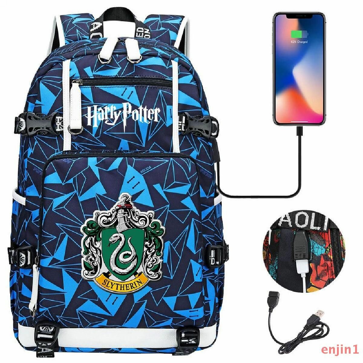 Школьный рюкзак Harry Potter Slytherin с зарядкой USB для ноутбука