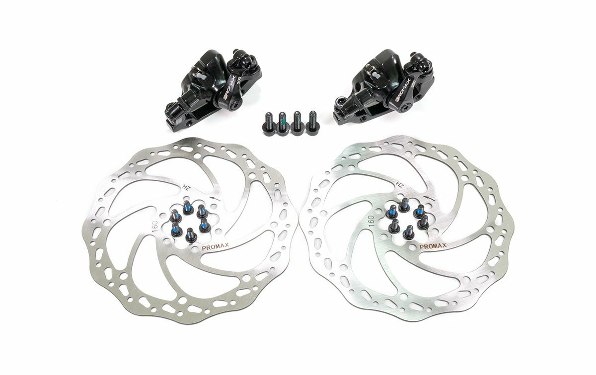 Тормоз, механический, с адаптерами PROMAX IS F160/R140, с роторами 160мм, черные