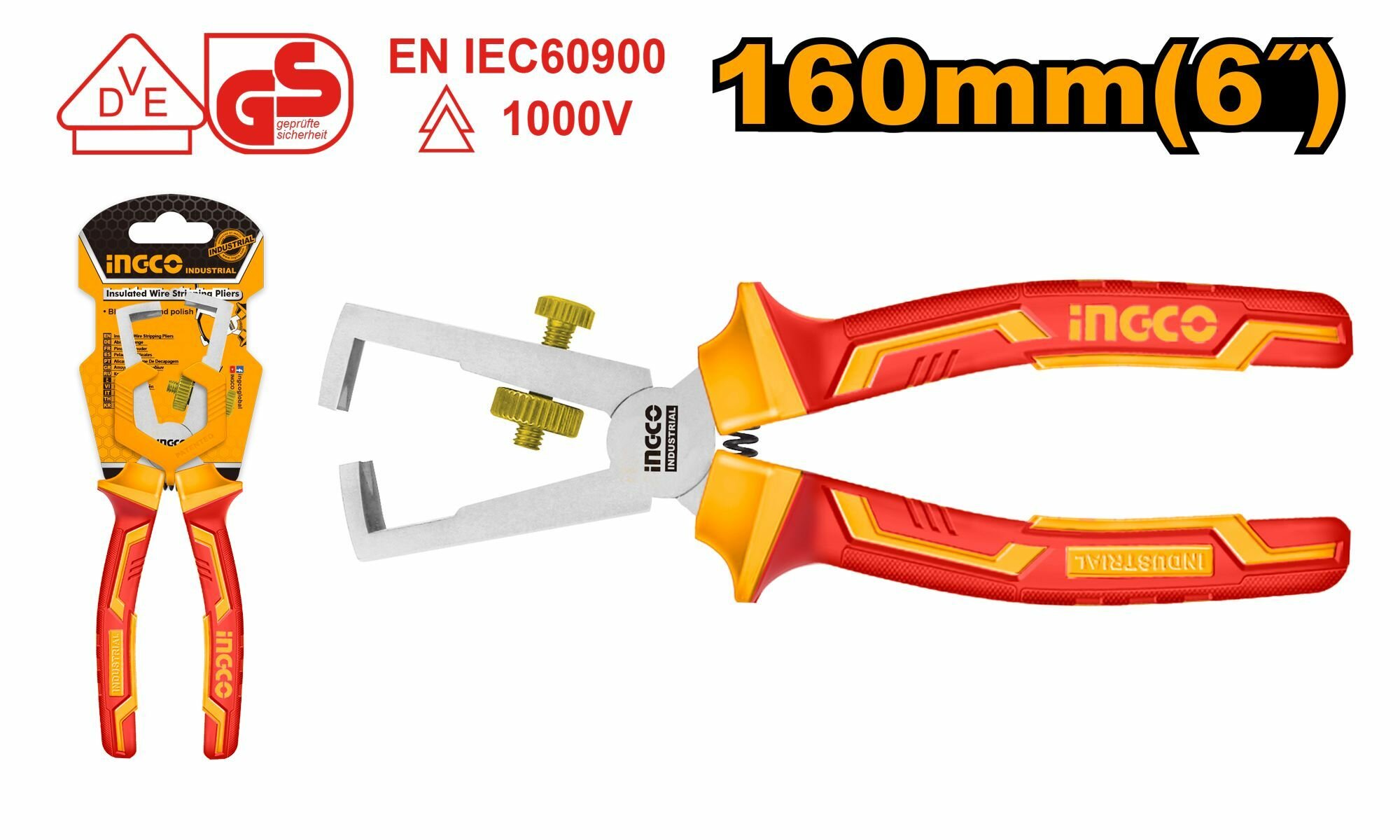 Клещи для снятия изоляции диэлектрический INGCO HIWSP28160 INDUSTRIAL 160 мм