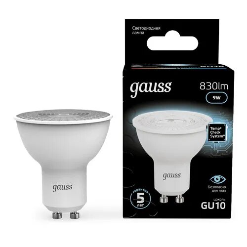Лампа LED GAUSS GU10, рефлектор, 9Вт, 101506209, 10 шт.