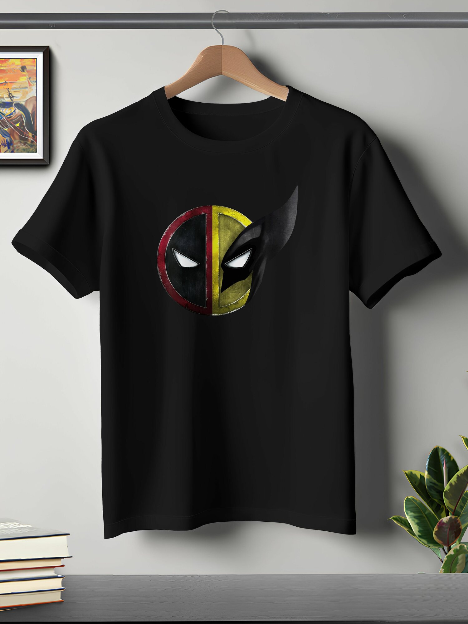 Футболка ONEQ унисекс 52-54 (XXL) размер с принтом Дэдпул и Россомаха, черная