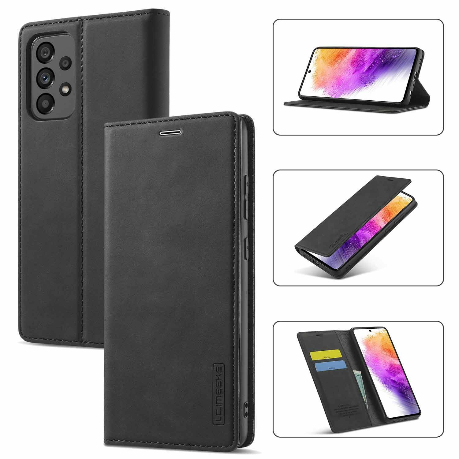 LCIMEEKE Кожаный книжка чехол для Samsung Galaxy A73 5G (Самсунг Галакси А73) Прочный магнитный противоударный защитный чехол с откидным кошельком