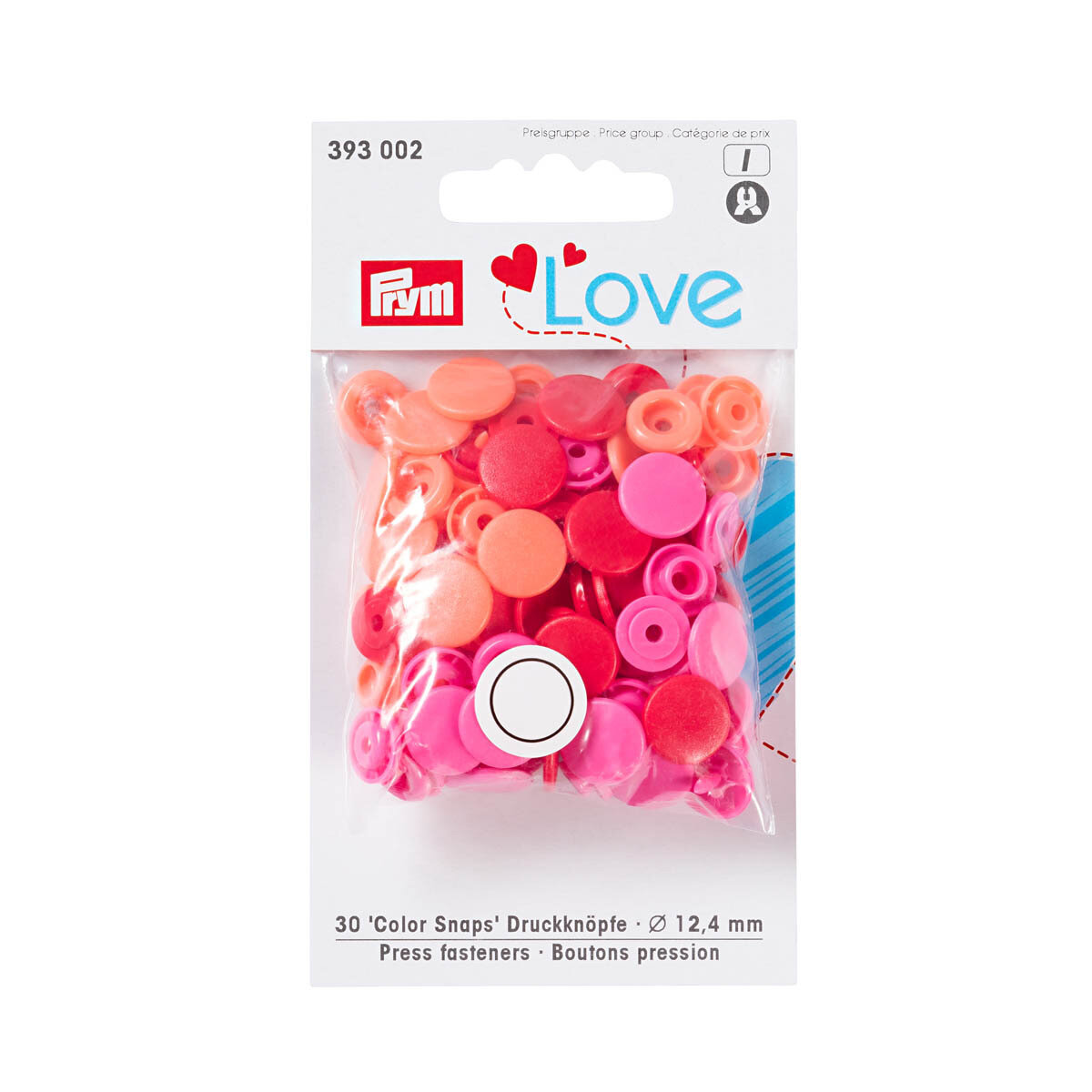 393002 Kнопки Prym Color Snaps 12,4 мм красный/розовый/оранжевый 30 шт, Love Prym