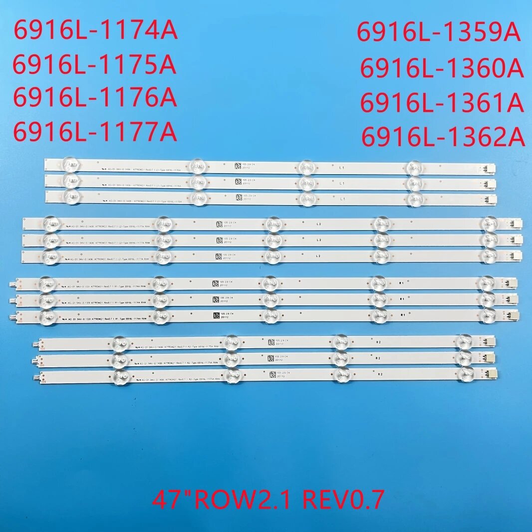 Светодиодная подсветка для телевизоров 47LA615S, 47LA615V, 47LA620S, 47LA620V, 47LA621S, 47LA621V, 47LA616V, 47LN5707, 47LN5708, 47LN570R (12 шт.)
