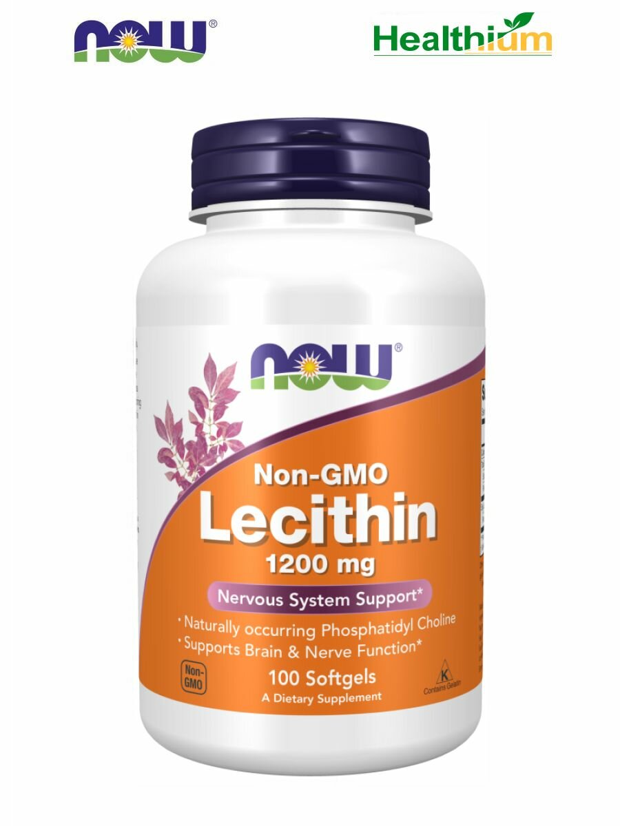 NOW Non-GMO Lecithin 1200мг 100софтгель капс Нау Лецитин соевый без ГМО