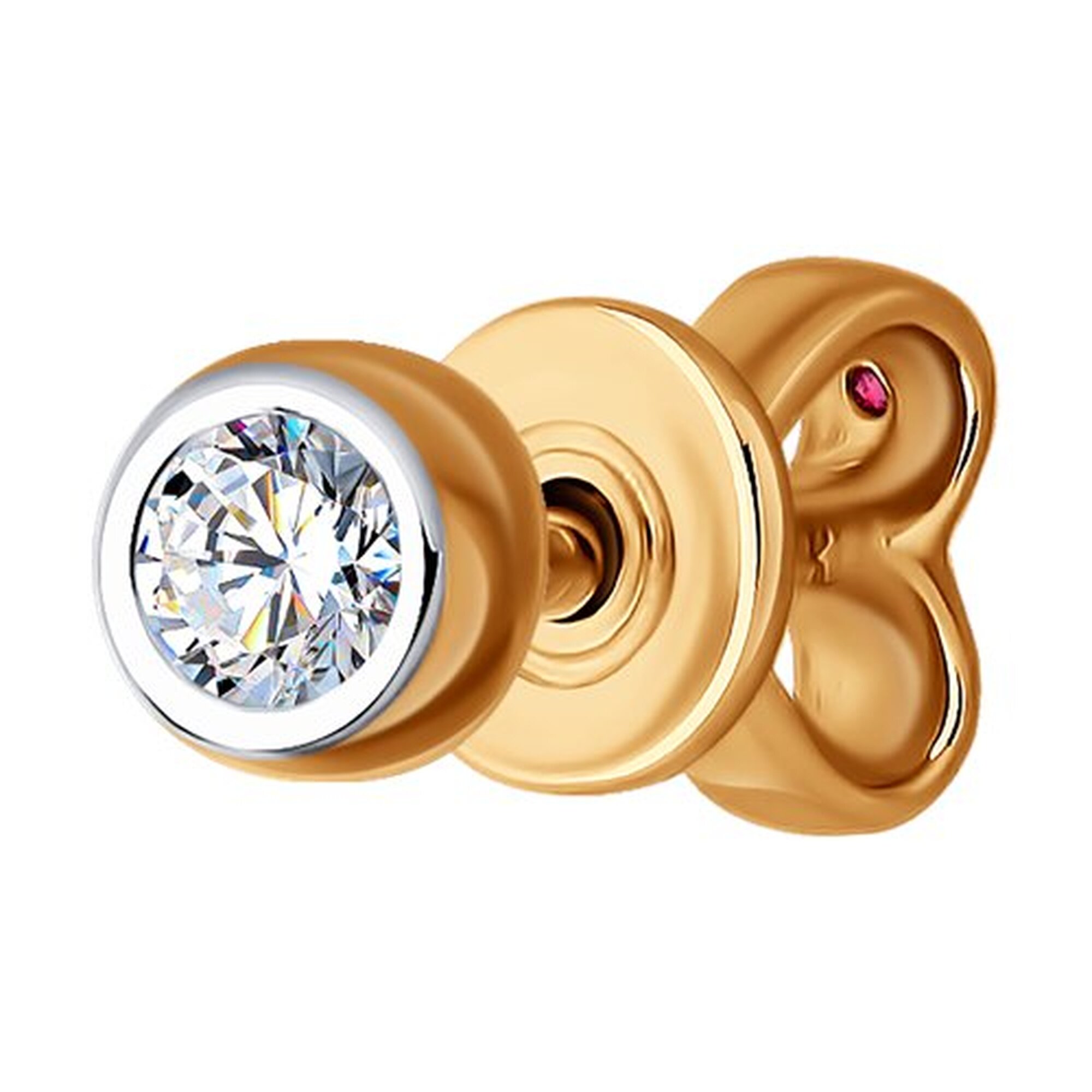 Моносерьга, красное золото, 585 проба, рубин, бриллиант выращенный