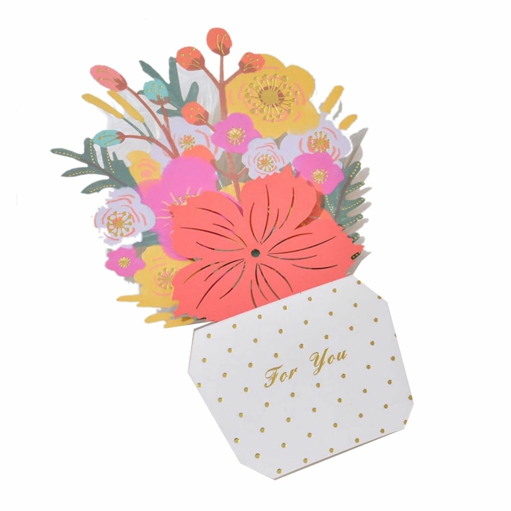 Приглашение,3D объемная открытка на День матери с запиской и конвертом - цветочный горшок, 1 набор