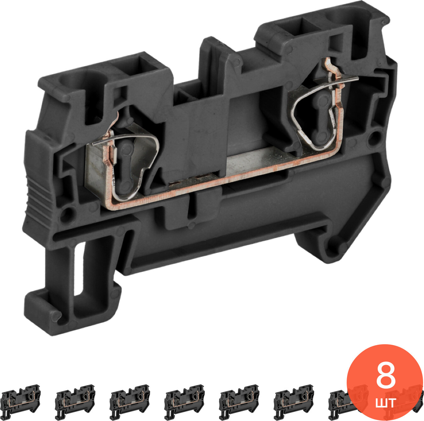 Клемма для проводов IEK / ИЭК КПИ 2в-4 пружинная, корпус огнеупорный пластик, 41А черная 56.3х6.2мм, 1шт. / зажим (комплект из 8 шт)