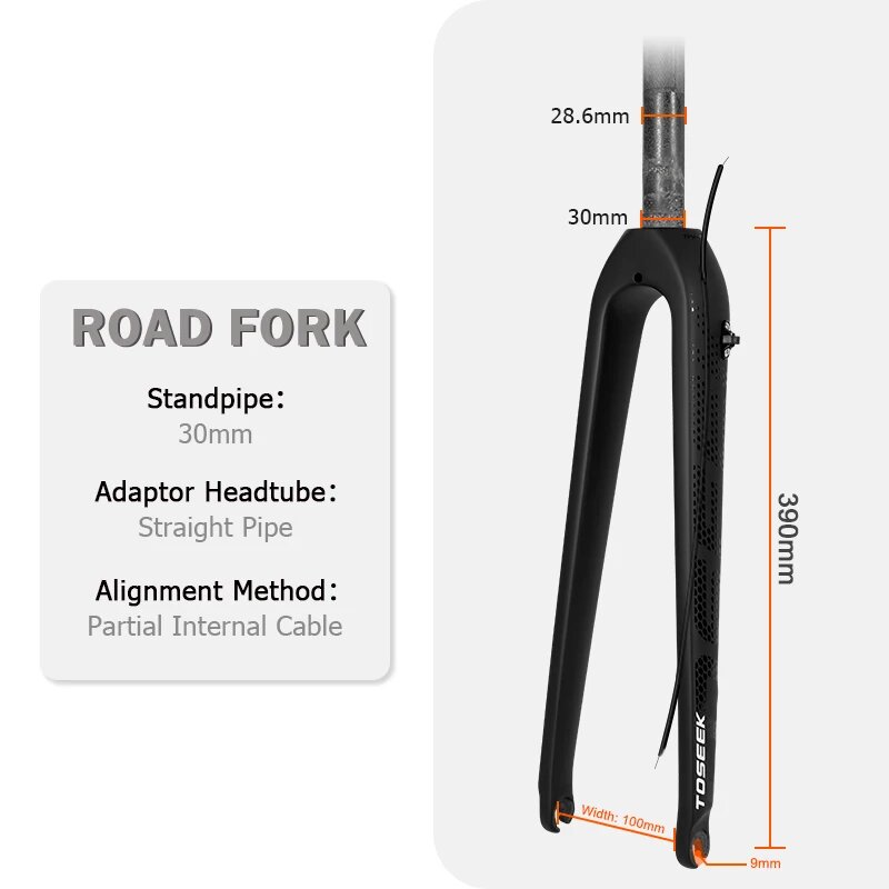 TOSEEK TFK-R20 черная карбоновая вилка для гравийного велосипеда Straight pipe QR