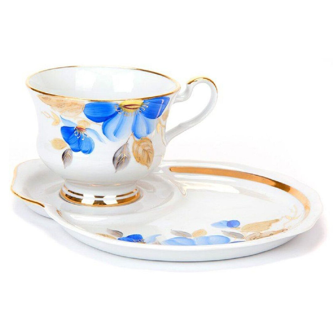 Чайная пара, набор подарочный, 2 предмета - чашка и блюдце, ф. Весенний "Синий цветок", Дулево