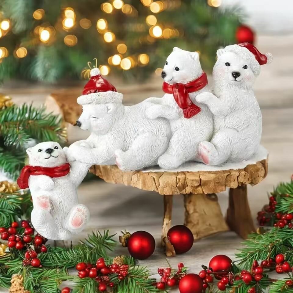 Фигурка новогодняя, Медведь, Белый, высота 11.5см, длина 16 см