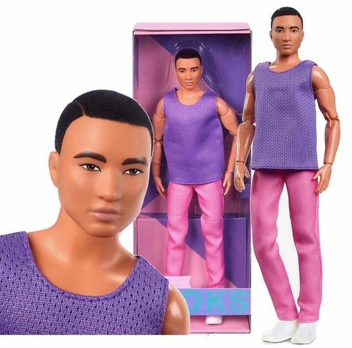 Кукла Barbie KEN Signature Looks Кен в фиолетово-розовом стиле с темными волосами HJW84