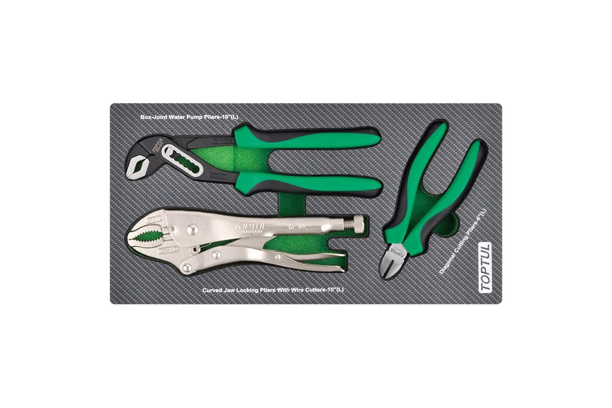 Набор губцевого инструмента, профессиональный, 3 предмета, в мягком ложементе, TOPTUL GEA0306