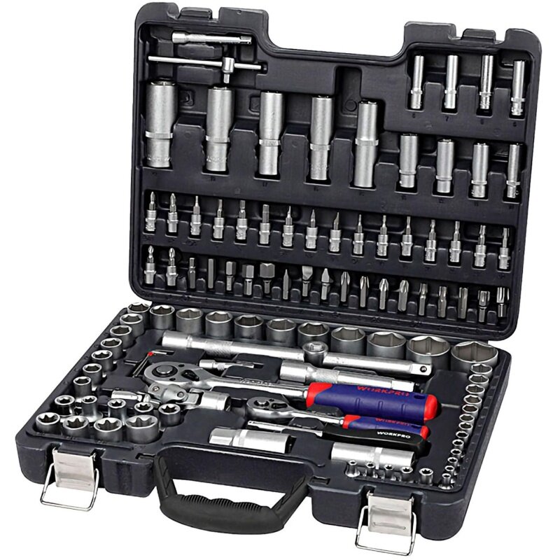Набор инструментов Workpro метрические, 108 предметов, 1/4 и 1/2 дюйма (WP202535)
