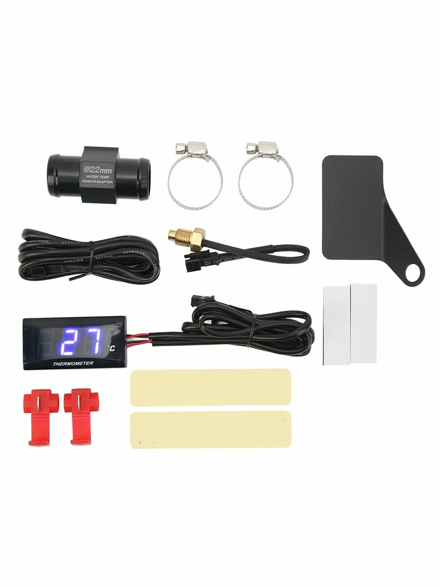Датчик температуры воды на мотоцикле, 22 мм, ультратонкий синий ЖК-дисплей постоянного тока 12 В, совместим с большинством мотоциклов, адаптер датчика 12 В, 22 мм в комплекте