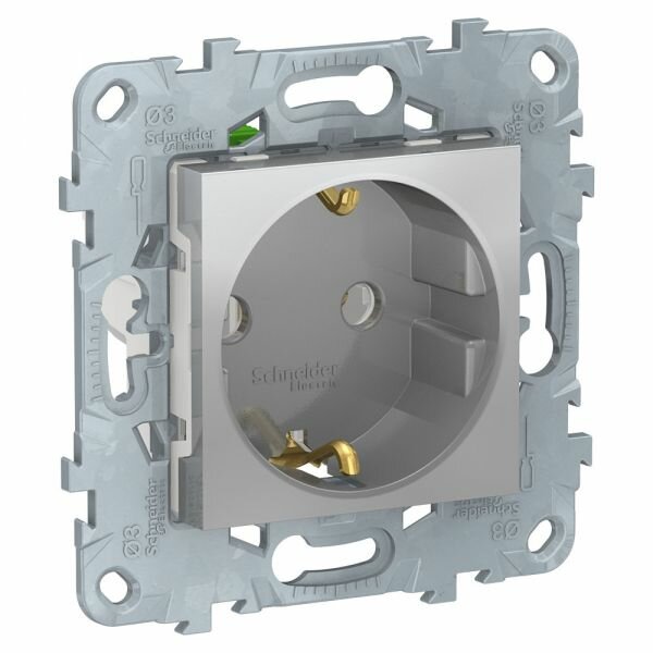 1 шт. Schneider Electric Unica New Алюминий Розетка с/з, без шторок, с быстрозажимными клеммами, NU505630