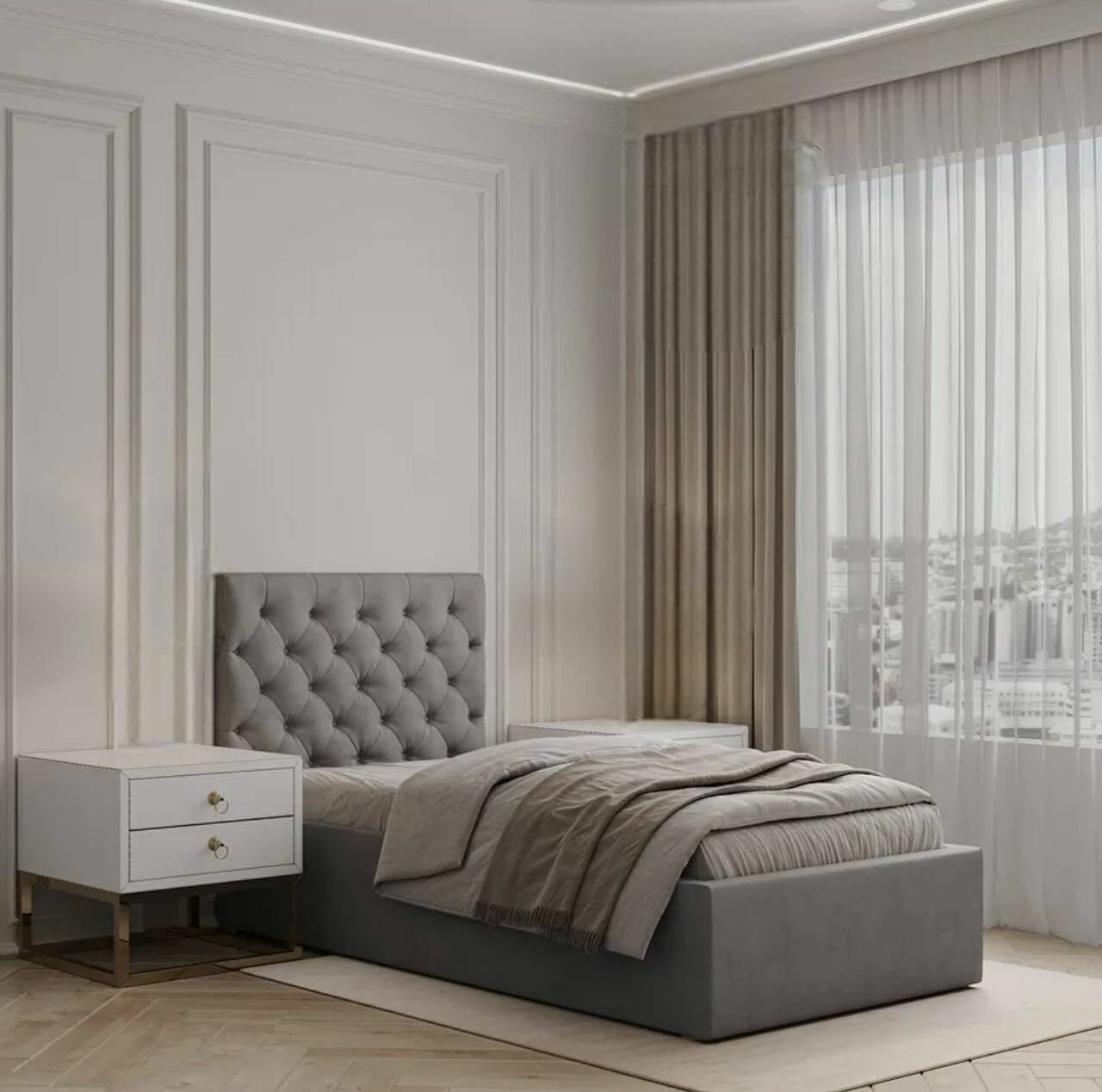 Кровать односпальная 90х200, Софа, с подъемным механизмом, ортопедеческим основанием и ящиками для белья, Темно-серая