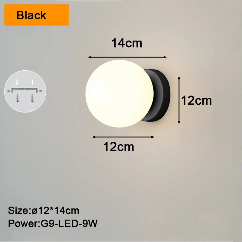 Внутренние светодиодные настенные светильники Настенные светильники для спальни Гостиная Крытый матовый стеклянный шар Настенное бра для коридора