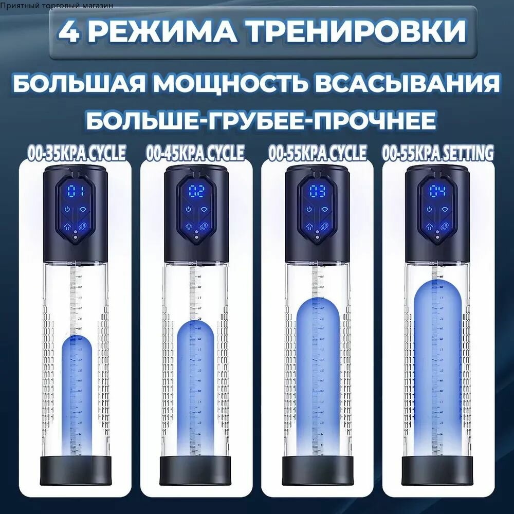 Вакуумная помпа для улучшения пениса с автоматическим режимом, силиконовым экраном давления и водонепроницаемостью IPX7