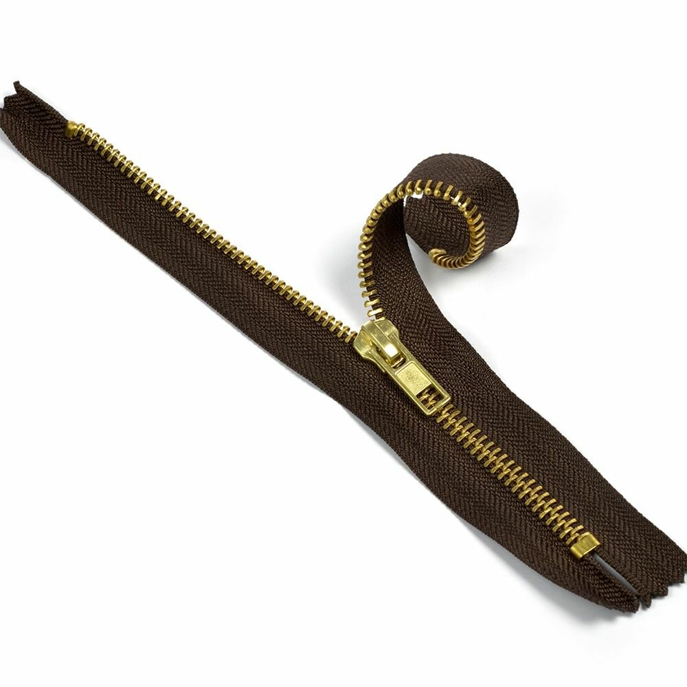 Молния MaxZipper джинсовая, золото, №5, 18 см, цвет F304, темно-коричневый, упаковка 10 штук