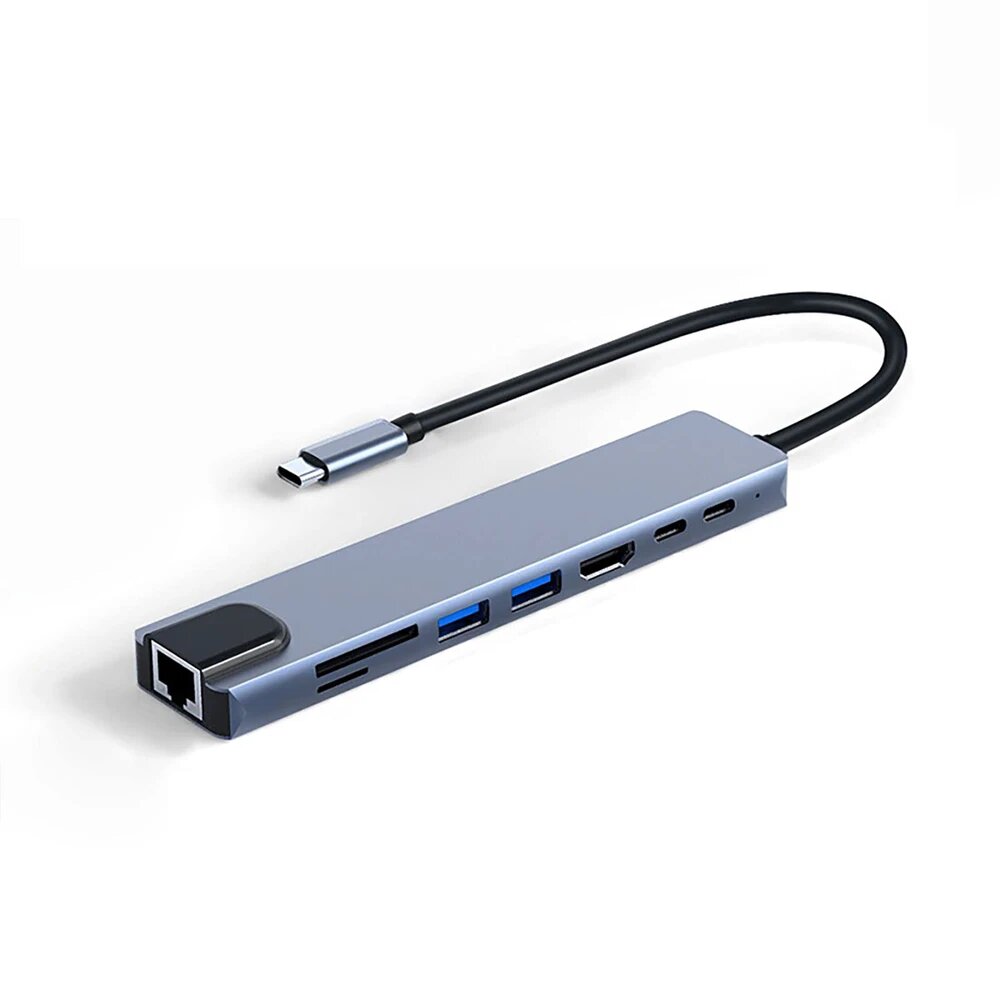 USB C хаб 8 в 1 серый алюминиевый
