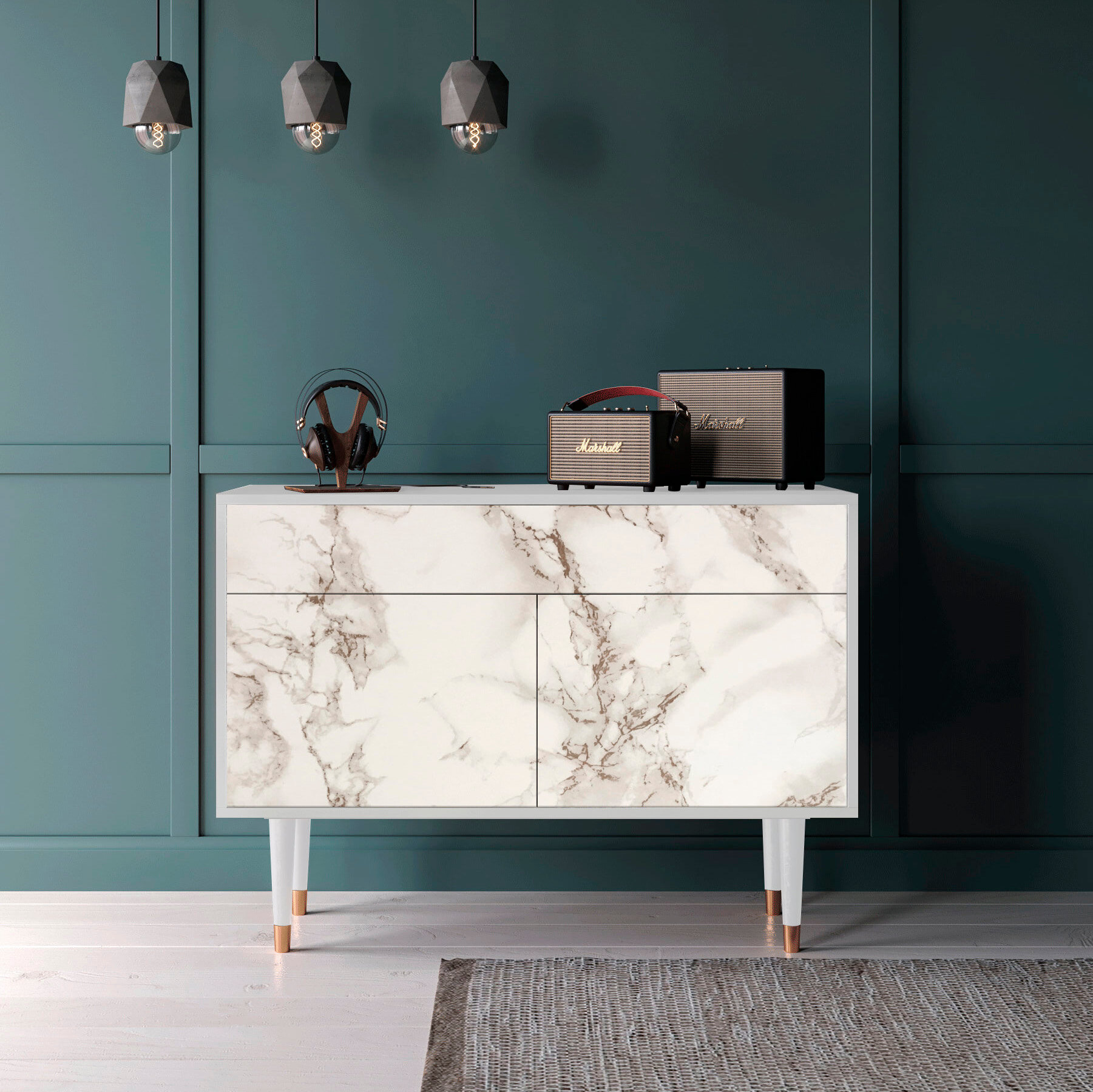Комод - STORYZ - BS4 Milk Marble, Размер - 115 x 85 x 48 см, Цвет корпуса - Белый