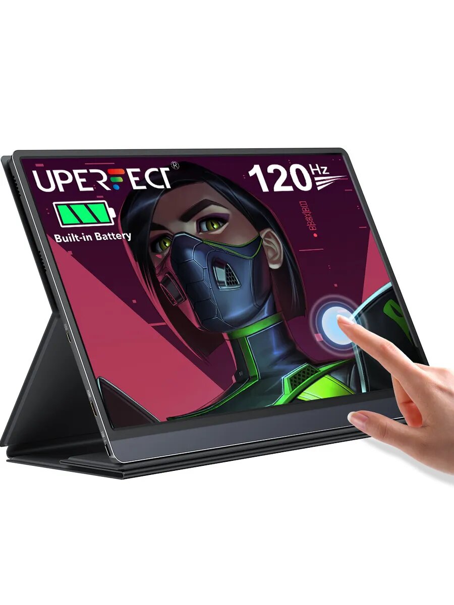 Портативный игровой монитор с сенсорным экраном 15,6 дюйма, частотой 120 Гц и аккумулятором