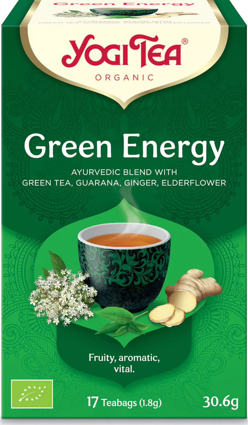 Чай в пакетиках Yogi Tea Green Energy, Гуарана, Имбирь, Бузина, 17 пакетиков