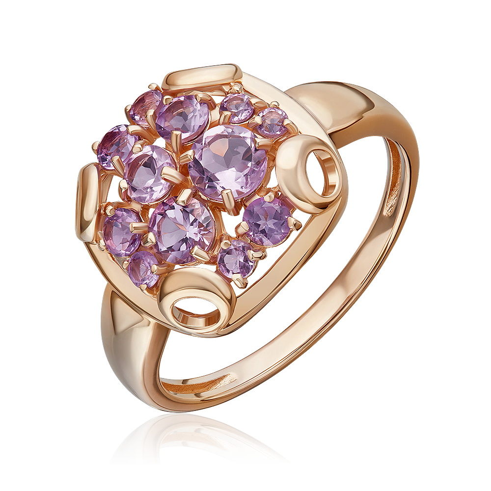 Кольцо, красное золото, 585 проба, аметист