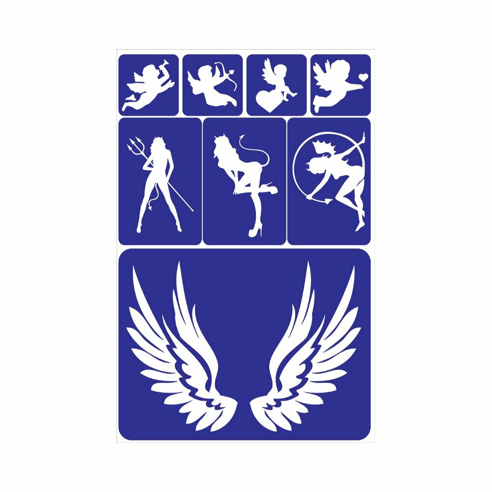 Ники Набор трафаретов для мехенди №2, 29x21 см, ТР011-ZV70 Ангелы и Демоны для кожи