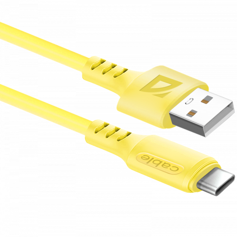 Кабель USB 2.0 AM - TypeC (1м) 2.4А Defender F207 силикон, желтый, пакет-test