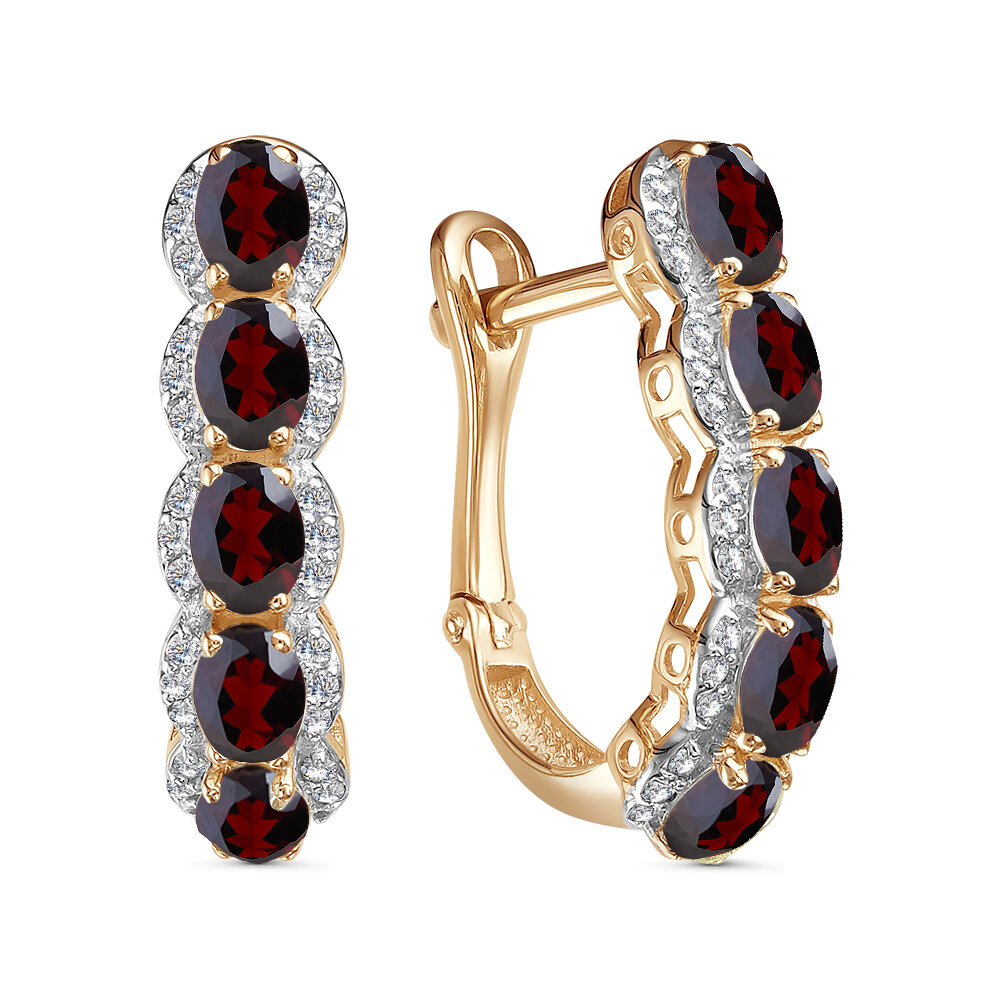 Серьги, красное золото, 585 проба, гранат, фианит