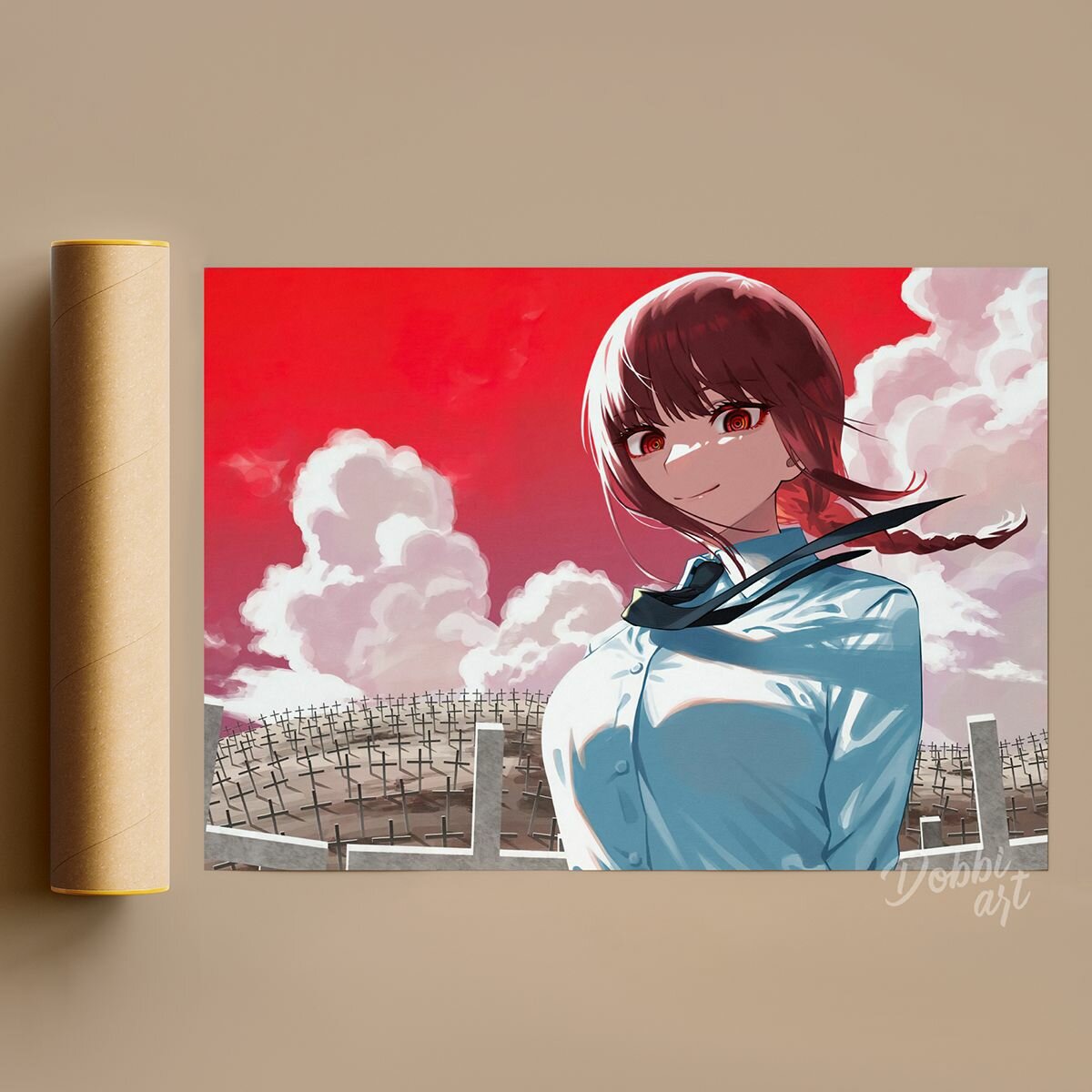 Постер 30х40 см Человек-бензопила без рамы/ Постер Аниме Манга Chainsaw Man Makima Макима/ Плакат интерьерный Аниме, в подарок парню, девушке, день рождения