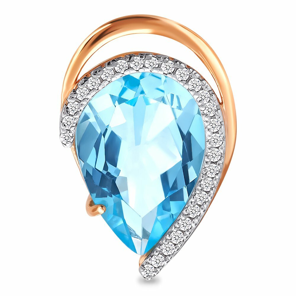 Подвеска, красное золото, 585 проба, родирование, топаз, фианит