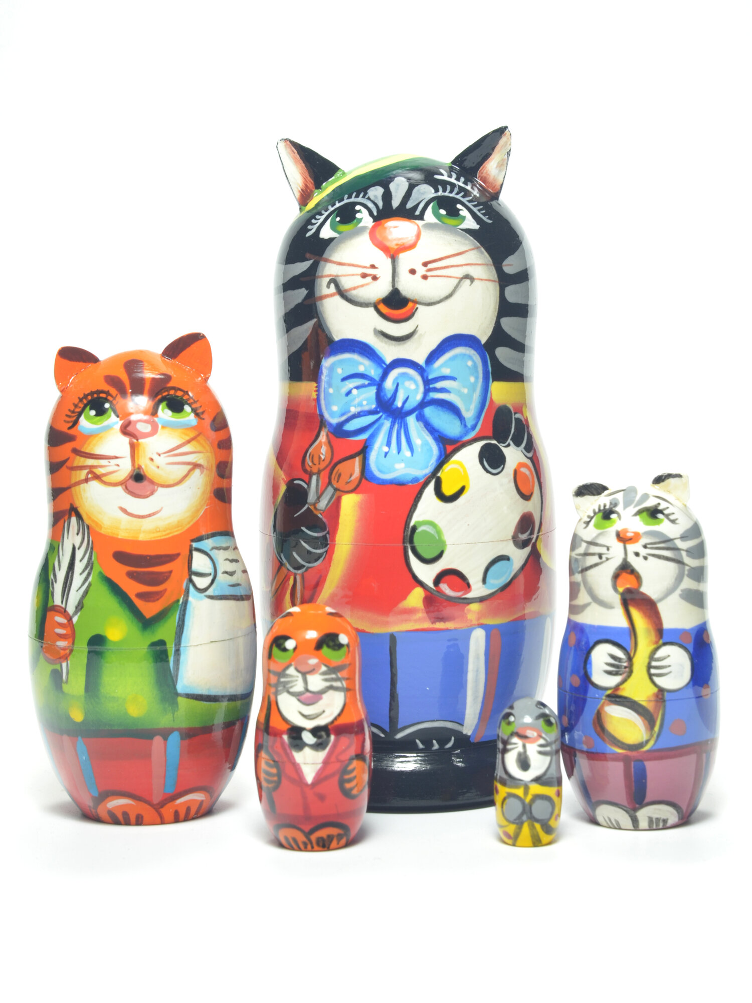 Матрешка "Кот-художник", ручная роспись, 5 кукол, высота 16,5 см