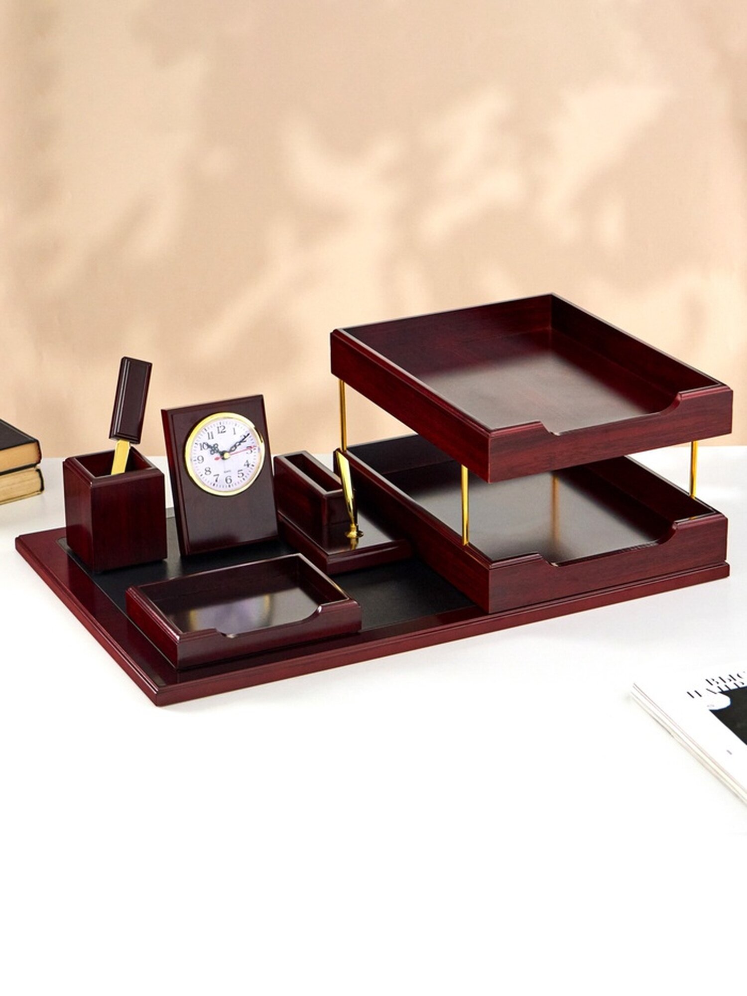 Настольный набор Сима-ленд, 5 в 1, дерево, пластик, цвет коричневый