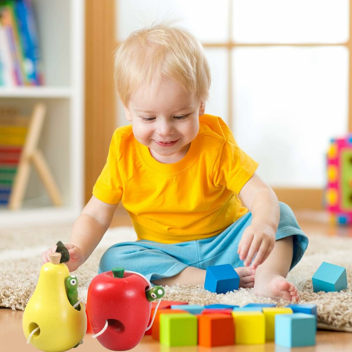 Игрушка-шнуровка "Фруктовые игрушки", деревянная, развитие моторики