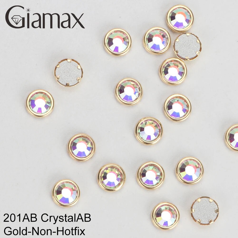 Стразы Giamax Glass Crystal AB золотисто-серебристая оправа 4mm SS16 1440pcs, G201AB Crystal AB