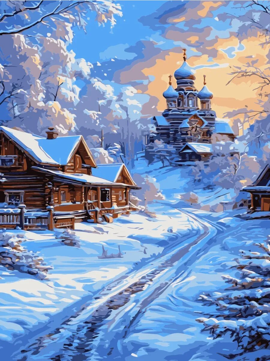 Картина по номерам церковь зима