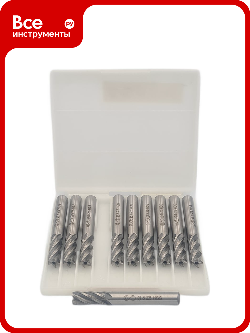 Фреза концевая от ц/хв, 8x19x63 мм, z-5, HSS, из быстрорежущей, обработки материалов