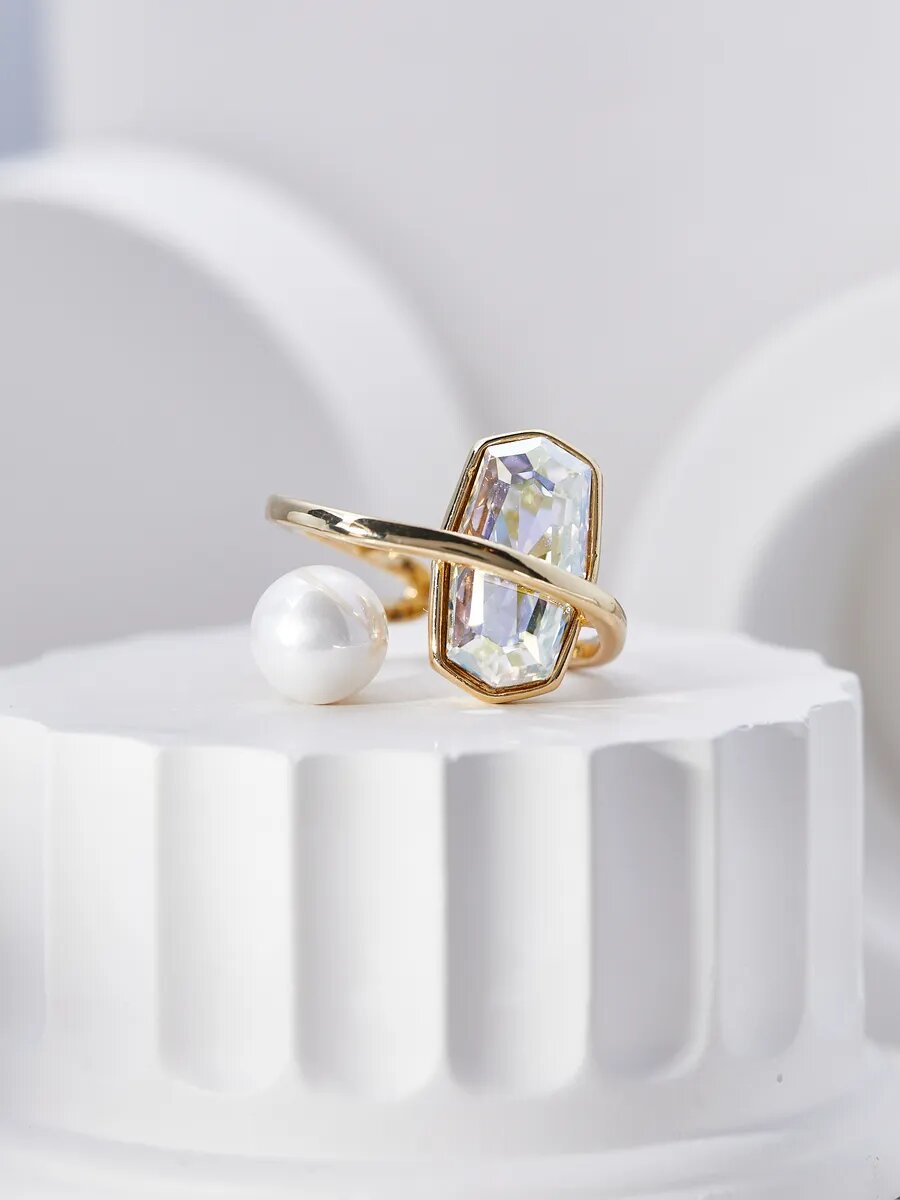 Кольцо, кристалл, жемчуг культивированный