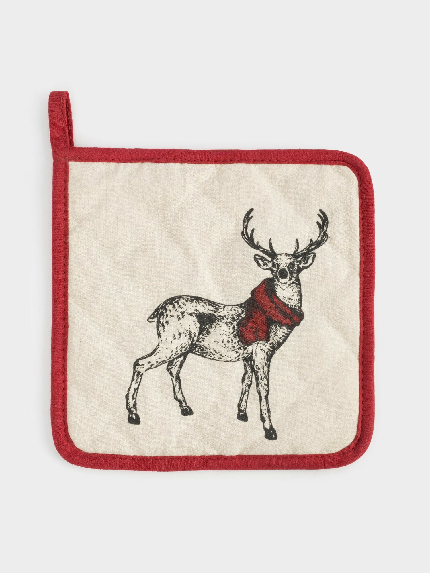 Прихватка, 20✕20 см, хлопок, серо-бежевая, Олень в шарфе, Deer (Anna Lafarg)