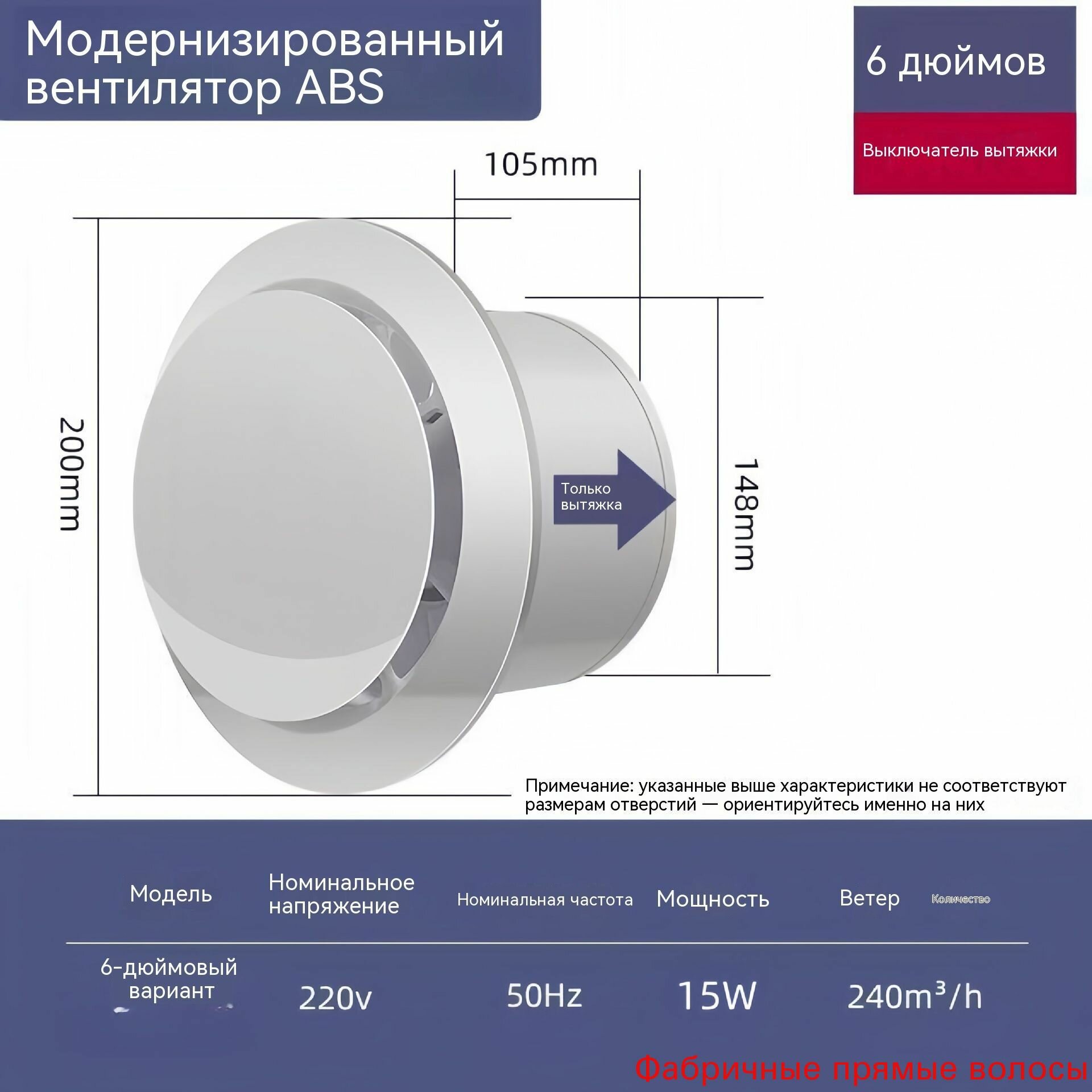 Реверсивный вытяжной вентилятор с дистанционным управлением,150мм Канальные вентиляторы 310 куб. м/ч.
