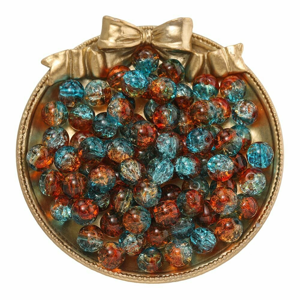 Стеклянные бусины, декоративные бисер из дробленого стекла с узором,50 штук/10 мм, коричневый