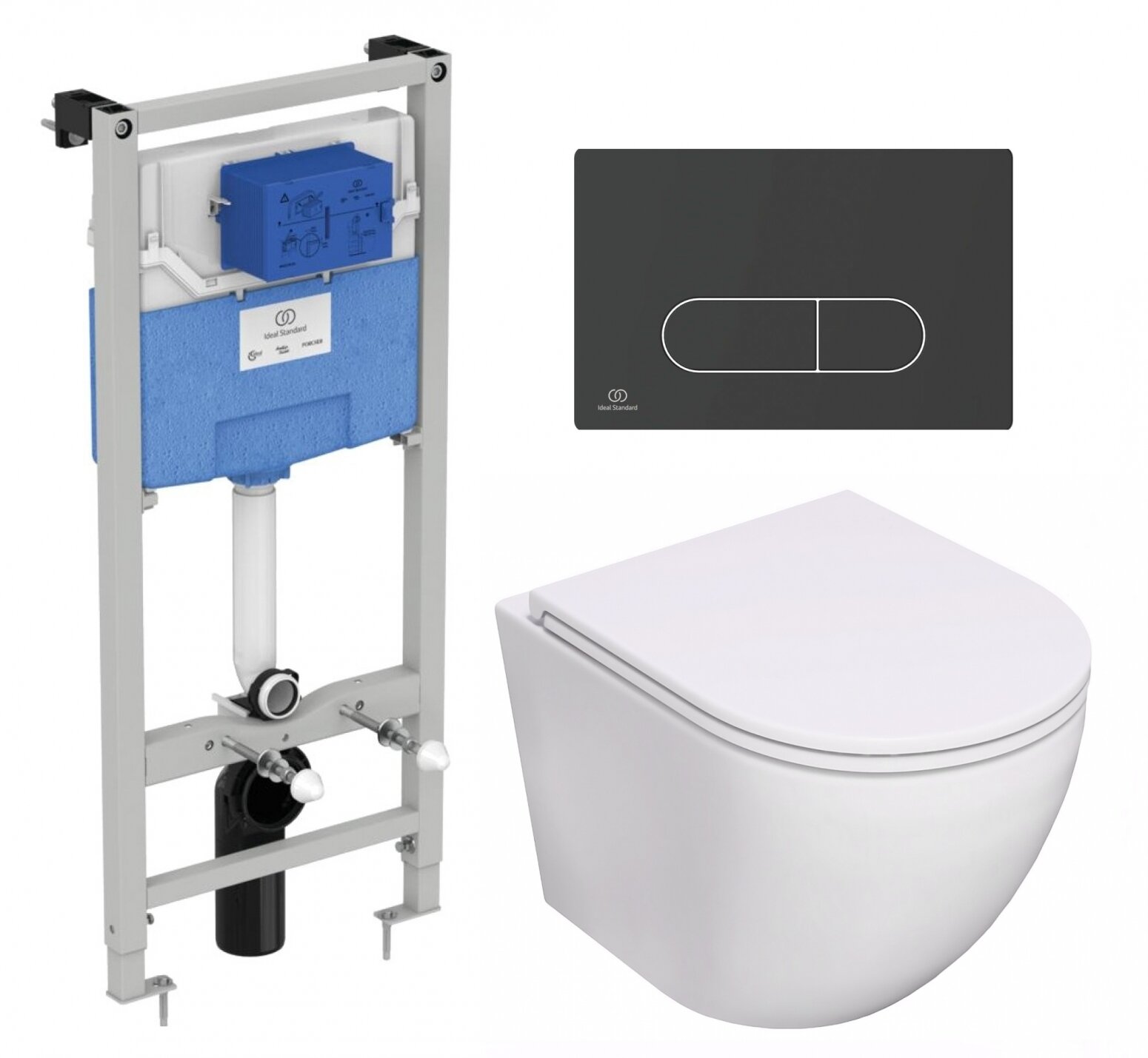 Комплект 3 в 1 инсталляция Ideal Standard + Унитаз подвесной Lorne Pilpao LN5007501 + кнопка черная
